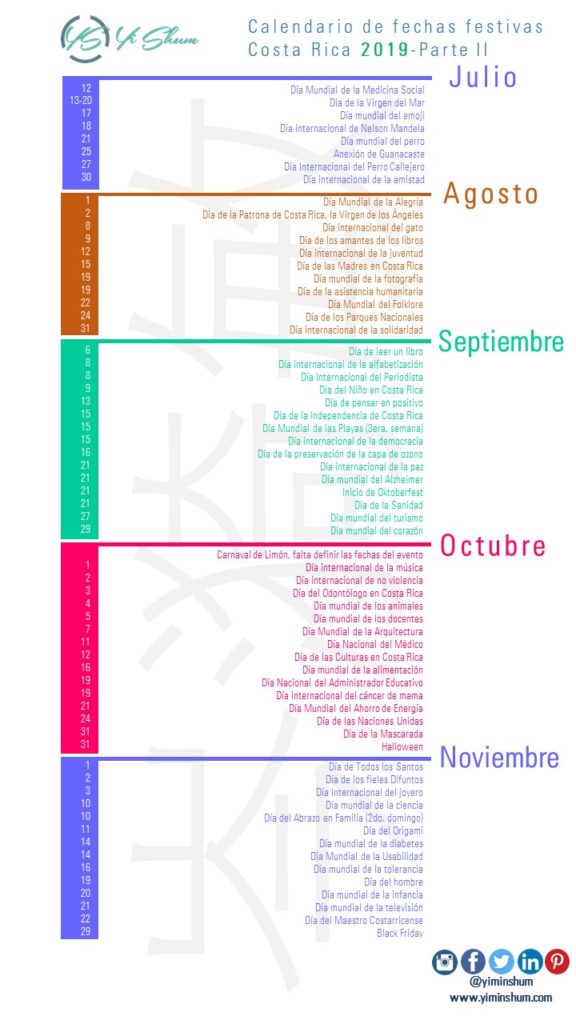 Calendario de fechas festivas de Costa Rica 2019 - Yi Min Shum Xie Calendario de fechas festivas de Costa Rica 2019 - Yi Min Shum Xie