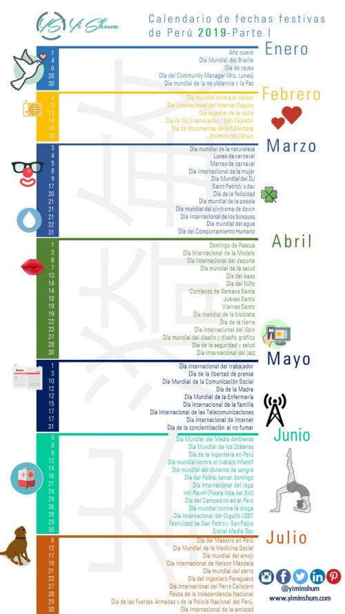 Calendario de fechas festivas de Perú 2019 - Yi Min Shum Xie
