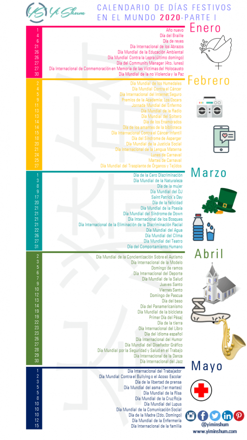 Calendario de Días Festivos en el Mundo 2020 - Yi Min Shum Xie