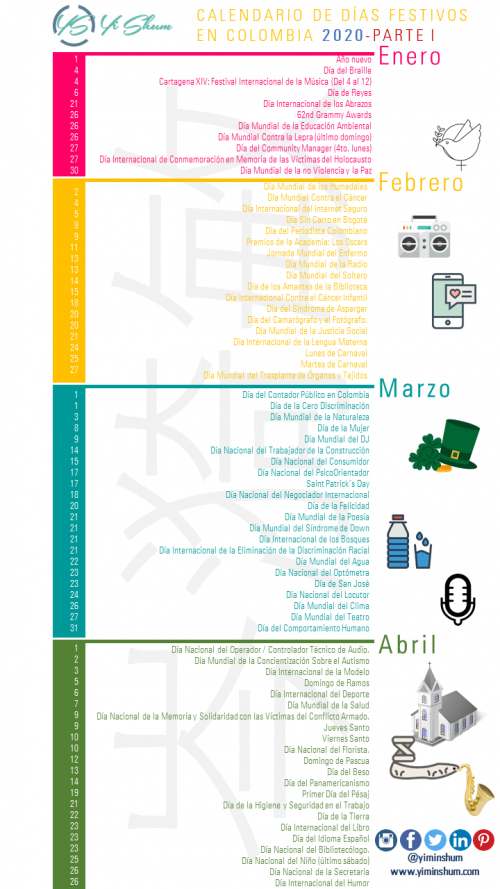 Calendario de Días Festivos en Colombia 2020 - Yi Min Shum Xie