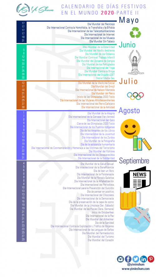 Calendario de Días Festivos en el Mundo 2020 - Yi Min Shum Xie
