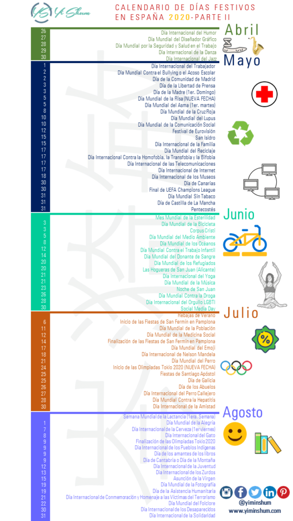 Calendario de Días Festivos en España 2020 - Yi Min Shum Xie