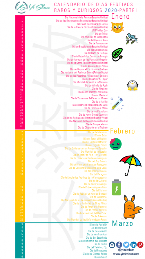 Calendarios de Días y Fechas Raros, Curiosos y Extraños en el 2020
