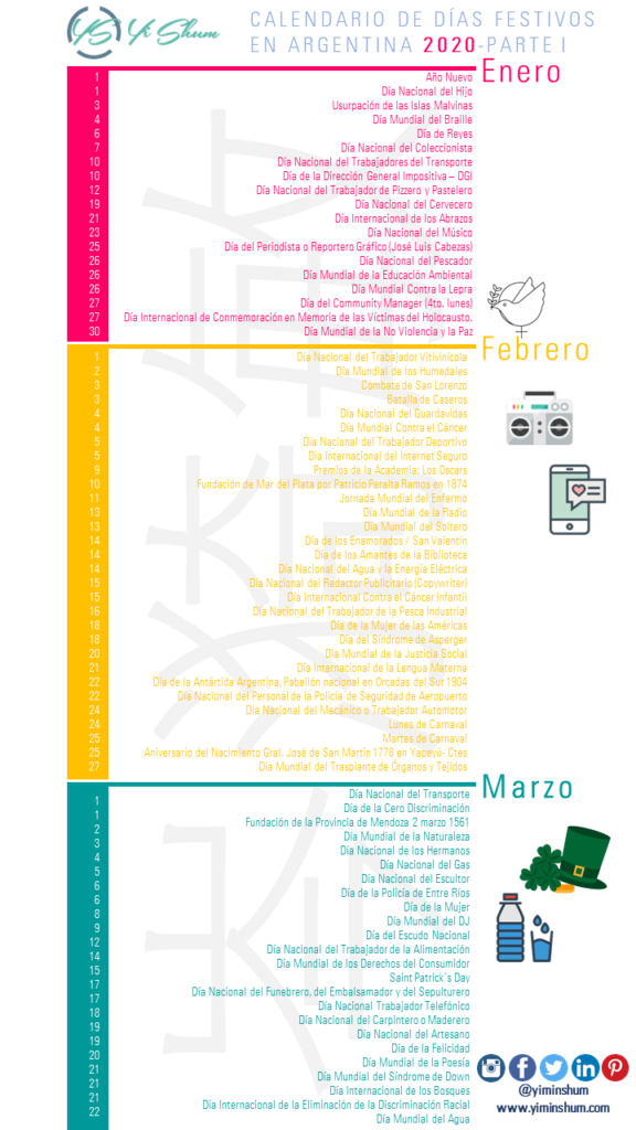 Calendario de Días Festivos en Argentina 2020 - Yi Min Shum Xie
