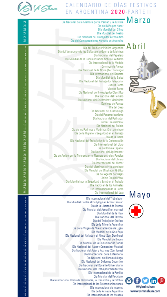 Calendario de Días Festivos en Argentina 2020 - Yi Min Shum Xie