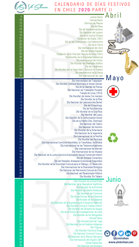 Calendario de Días Festivos en Chile 2020 - Yi Min Shum Xie