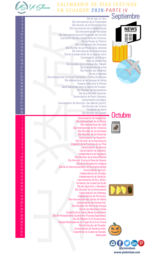 Calendario de Días Festivos en Ecuador 2020 - Yi Min Shum Xie