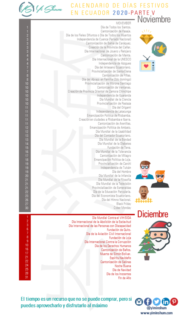 Calendario de Días Festivos en Ecuador 2020 - Yi Min Shum Xie