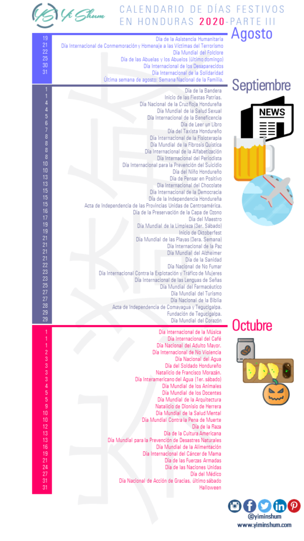 Calendario de Días Festivos en Honduras 2020 - Yi Min Shum Xie