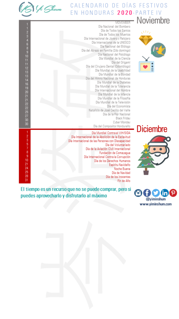 Calendario de Días Festivos en Honduras 2020 - Yi Min Shum Xie