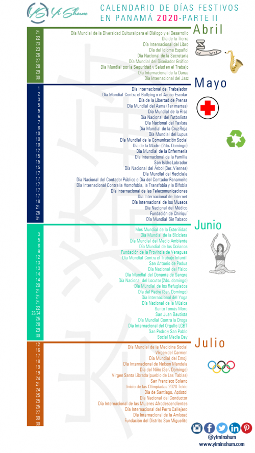 Calendario de Días Festivos en Panamá 2020 - Yi Min Shum Xie