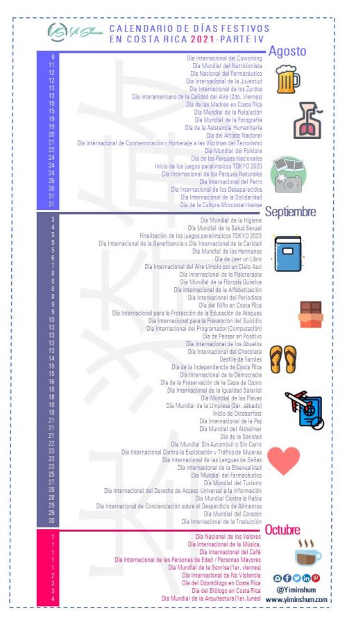 Costa Rica 2021: Días, fechas y efemérides nacionales y mundiales