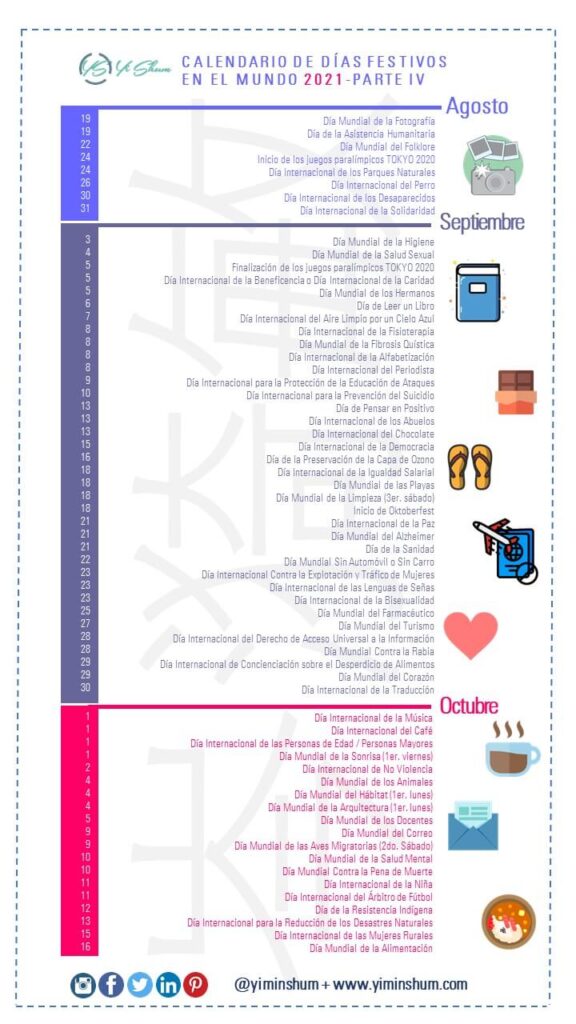 Calendario 2021: Días, fechas y efemérides mundiales e internacionales