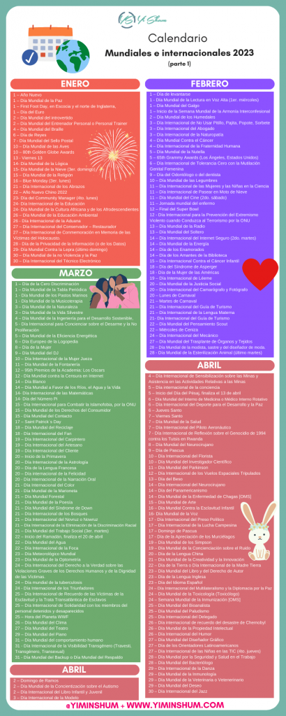 Calendario 2023: Días, fechas y efemérides mundiales e internacionales