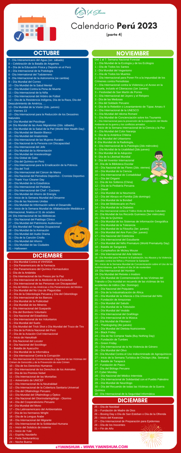 Días Feriados Perú 2023: fechas y efemérides nacionales y mundiales