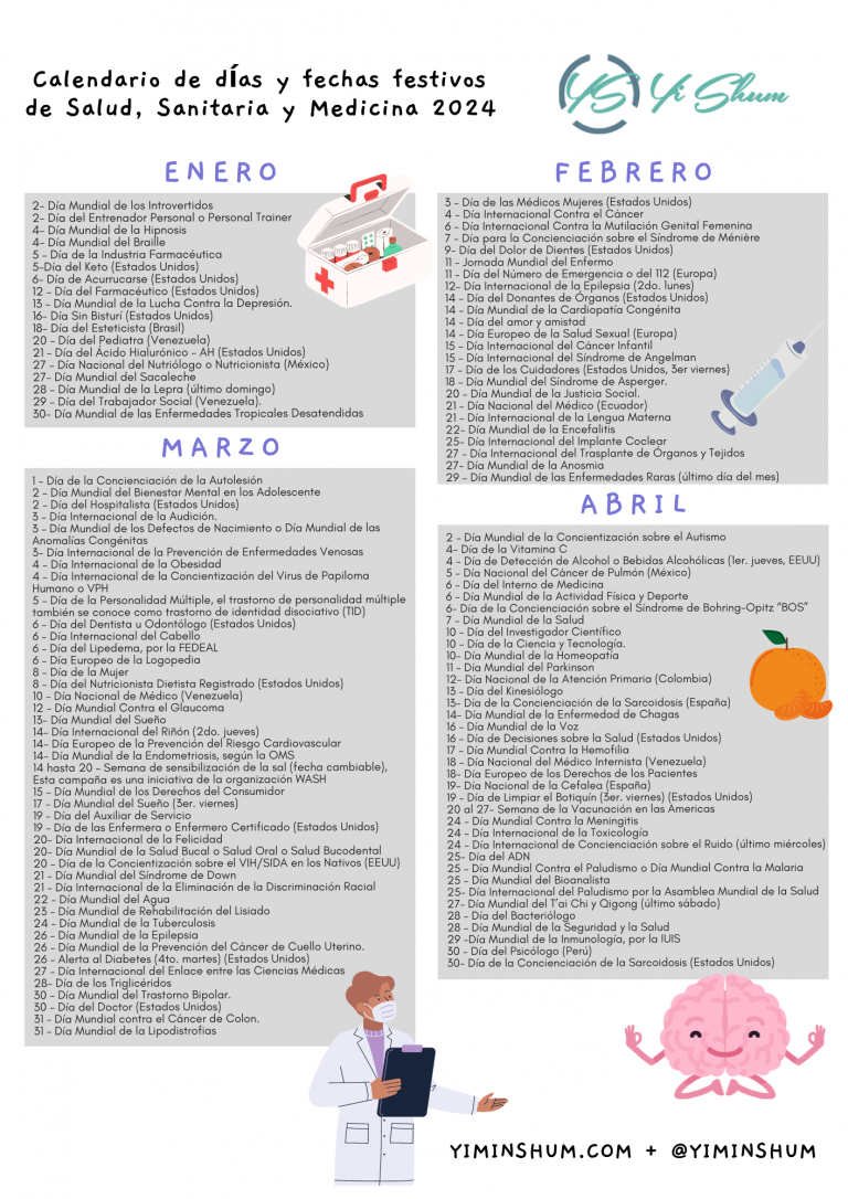 Calendario de días y fechas de Salud, Sanitaria y Medicina 2024 - Yi ...