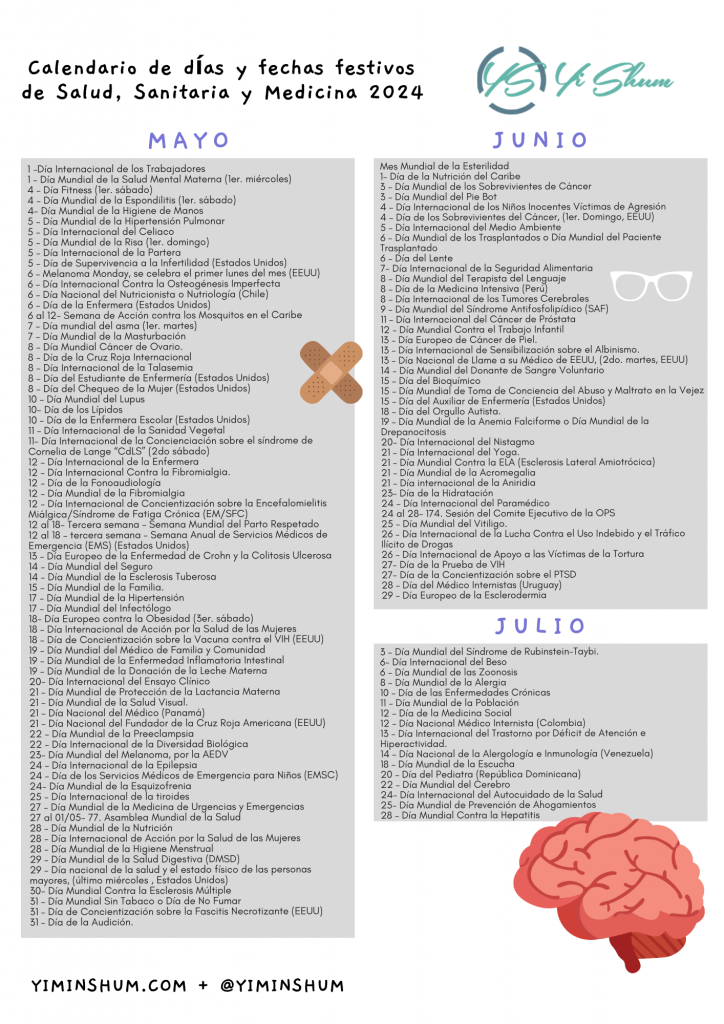 Calendario de días y fechas de Salud, Sanitaria y Medicina 2024 - Yi Min Shum Xie