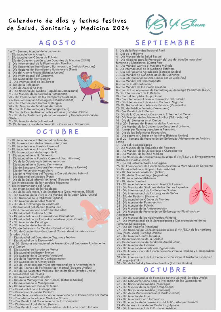 Calendario de días y fechas de Salud, Sanitaria y Medicina 2024 - Yi Min Shum Xie